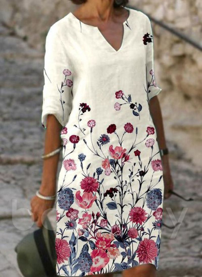 Fiona | Charming linen dress with floral pattern for women – Mello Luni