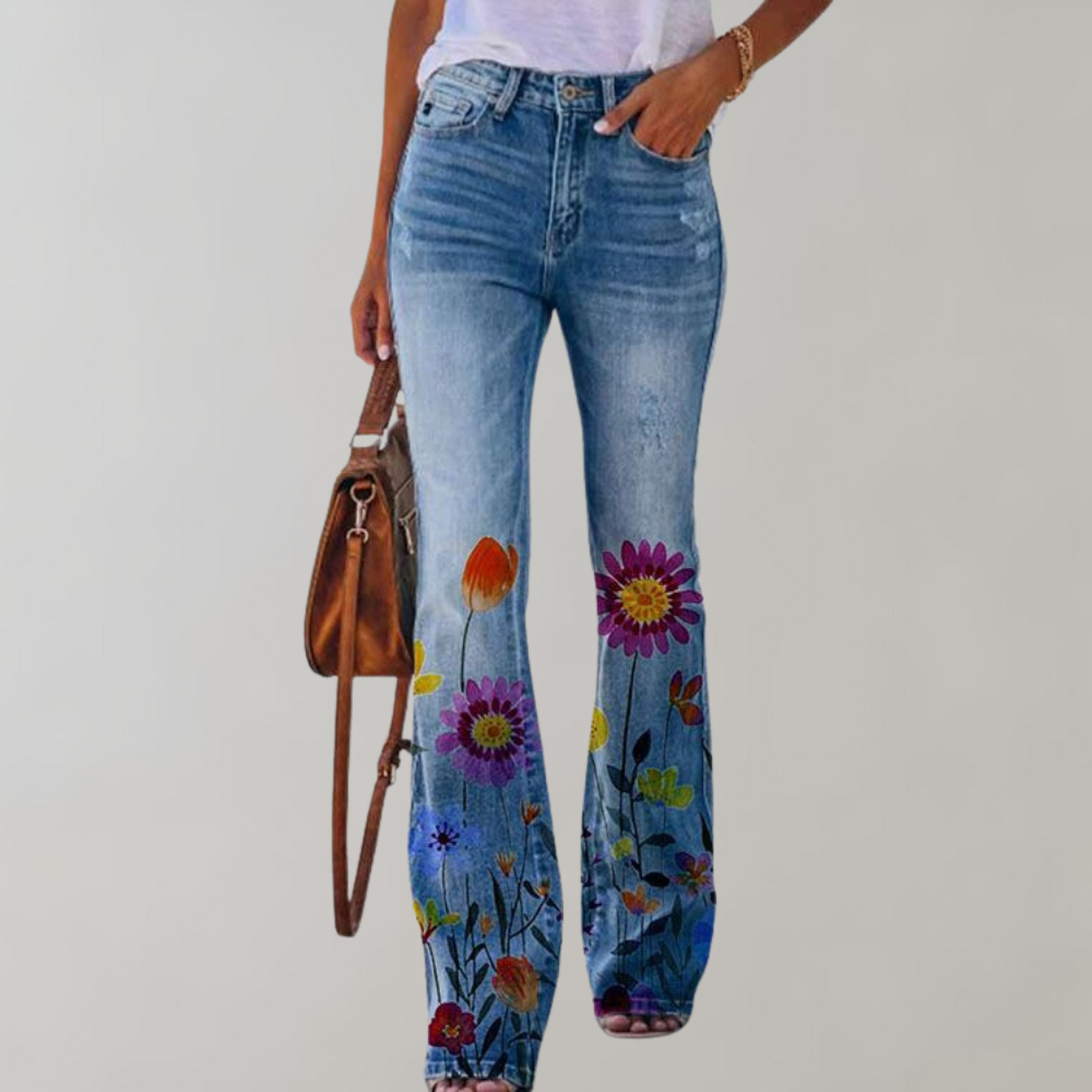 Ashley™ - Denim Flower Flare Jeans – Mello Luni